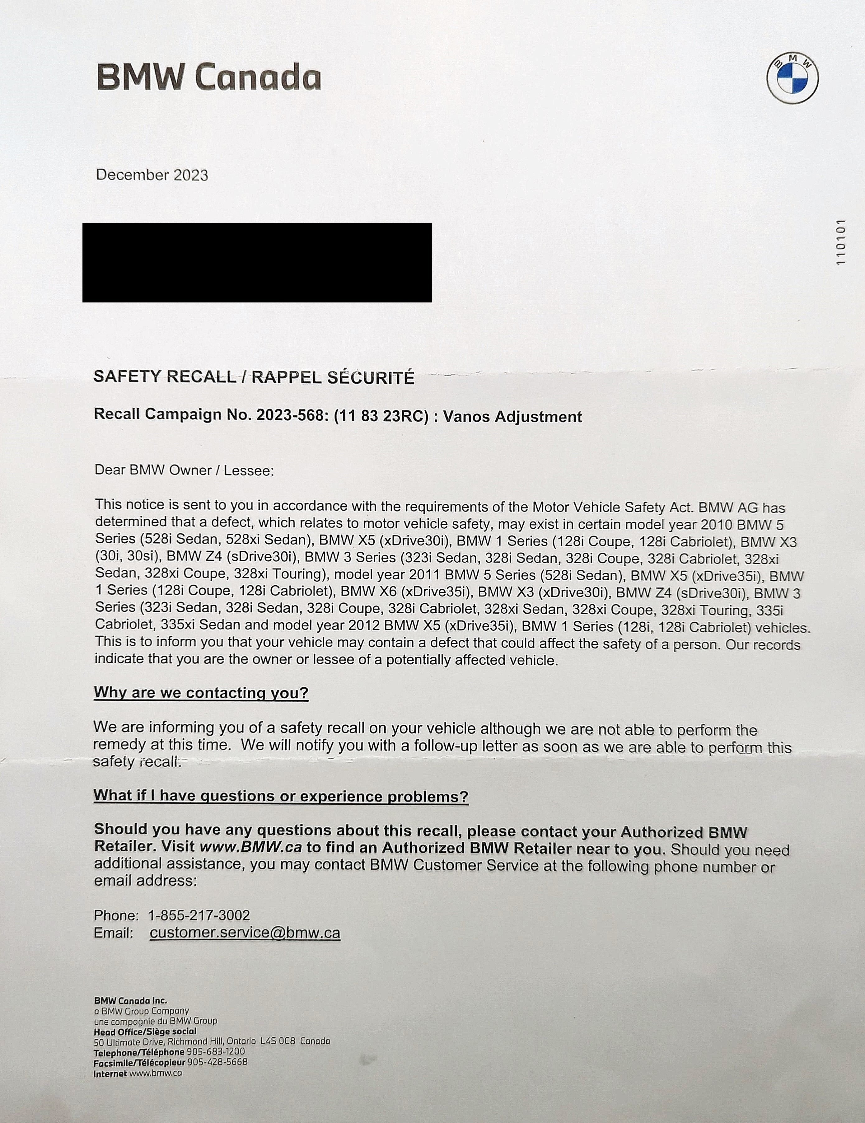 PSA: VANOS Recall Notice (December 2023) | BimmerFest BMW Forum PSA: VANOS Recall Notice (December 2023) | BimmerFest BMW Forum